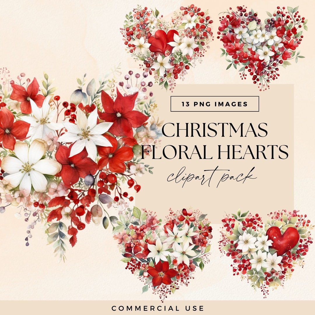 Christmas Flowers Clipart, Transparent Pngs, Red White Floral Heart ...