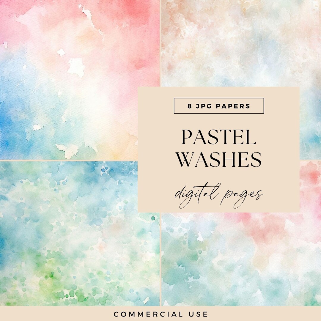 Pastel Watercolour Digital Papers, DOWNLOAD, Pale Coloured Junk Journal ...