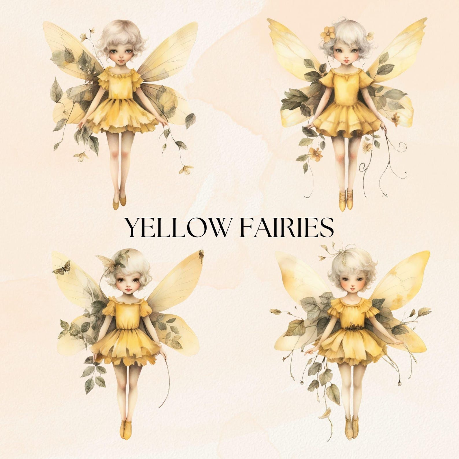 Yellow Fairies Clip Art Clipart Pack, Transparent Pngs, Watercolour ...