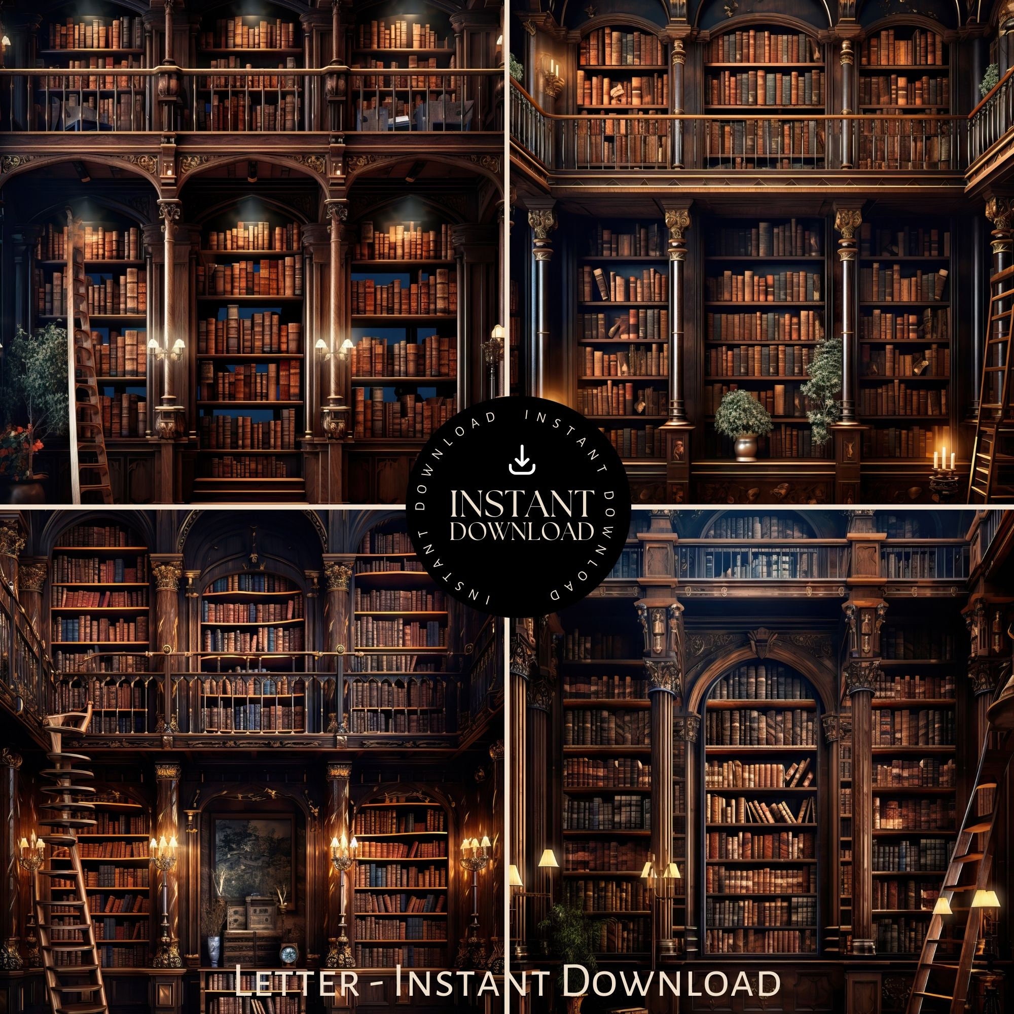 Library Digital Papers, Reading Room Printable, Scrapbooking, Book ...