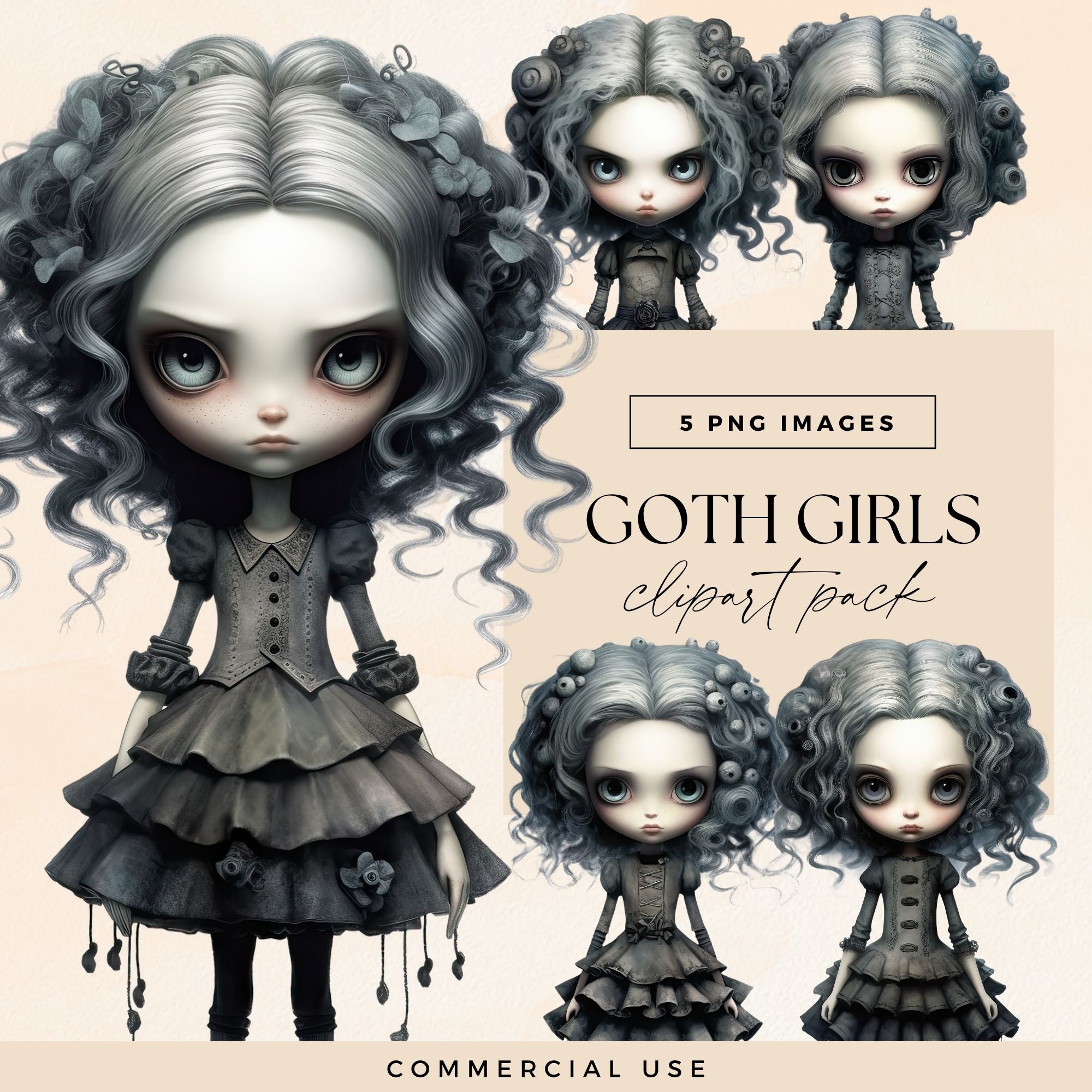Goth Girl Clipart, Transparent PNG, Gothic Watercolor Paper Dolls, Junk ...