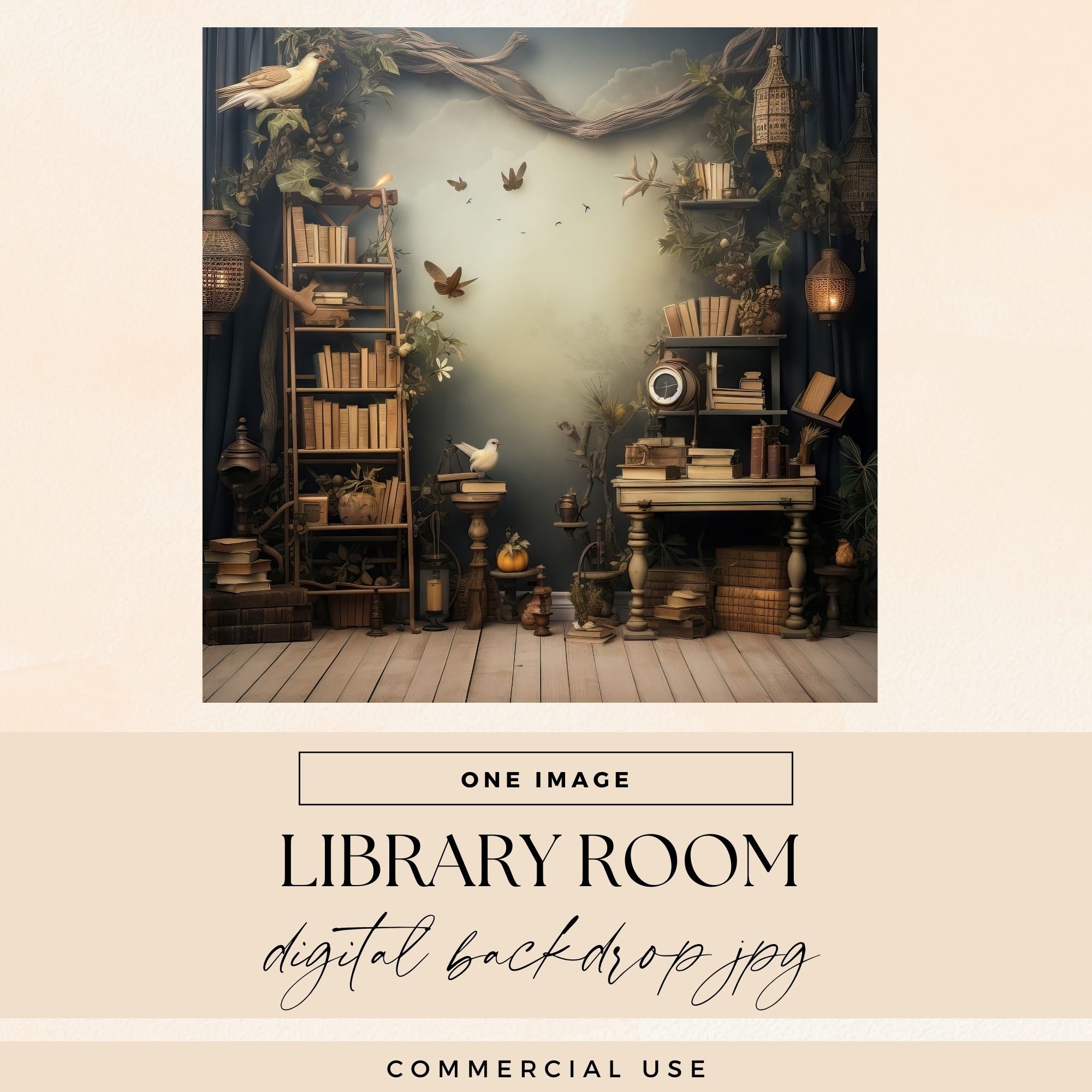 Library Room Backdrop Digital, INSTANT DOWNLOAD, Whimsical Quirky Books ...