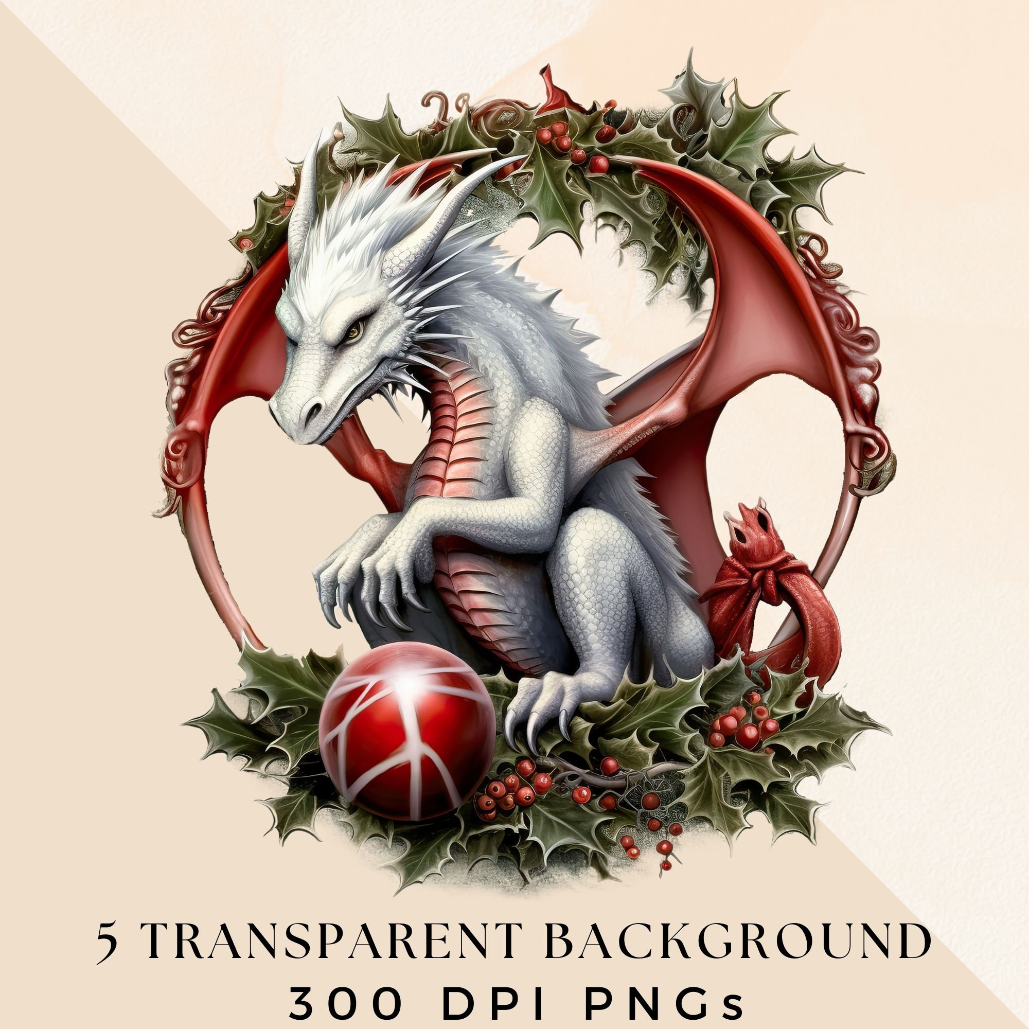 Dragon Christmas Wreath Clipart Bundle, Xmas Fantasy Clip Art ...