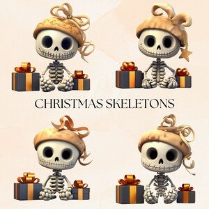 Skeleton Christmas Png Clipart Bundle, Xmas Characters Clip Art, Goth ...
