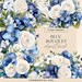 Floral Clipart Modern Wedding Bouquet, Blue and White Roses Flower Clip ...