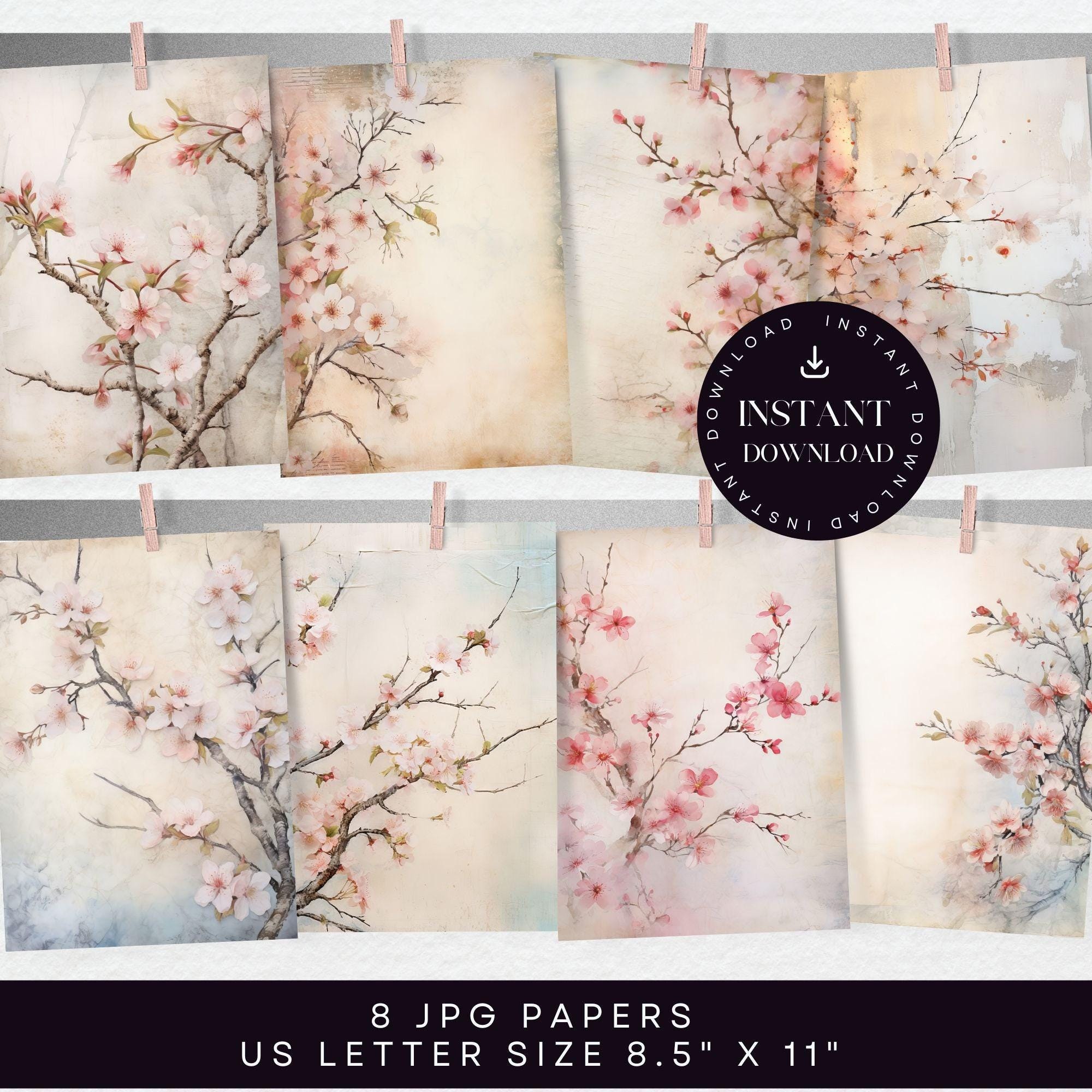 Cherry Blossom Junk Journal, Vintage Watercolour Flower Pages, DIGTIAL ...