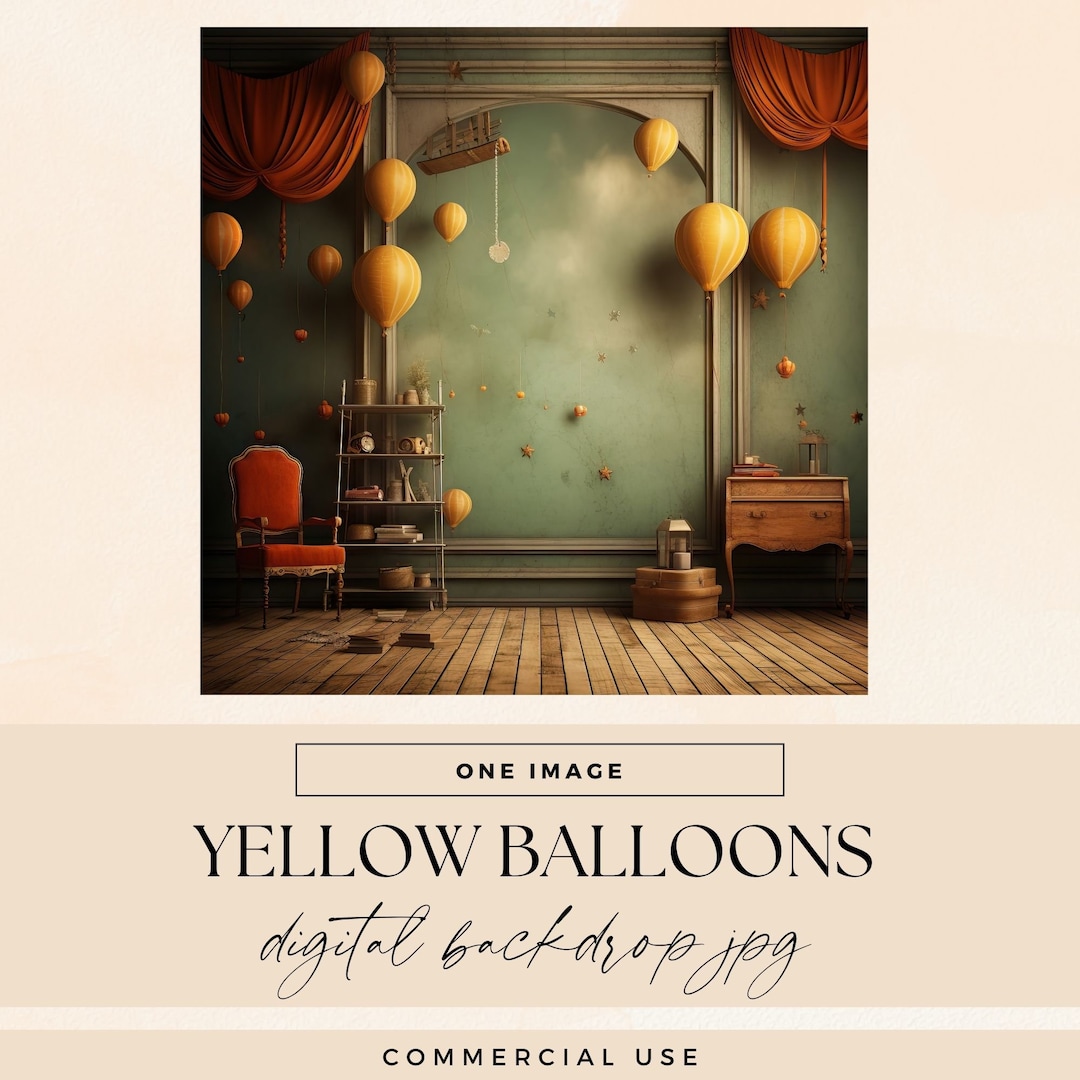 Yellow Balloons Backdrop Digital, INSTANT DOWNLOAD, Whimsical ...