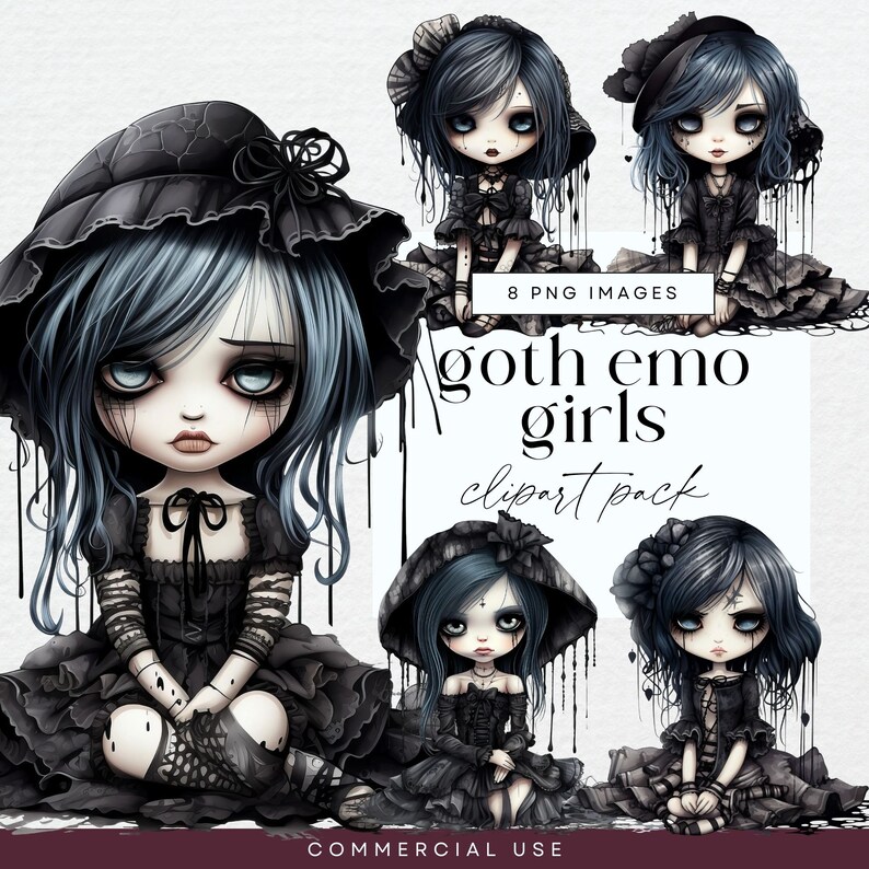 Gothic Girl Clipart, Transparent PNG, Watercolor Emo Paper Dolls, Junk ...