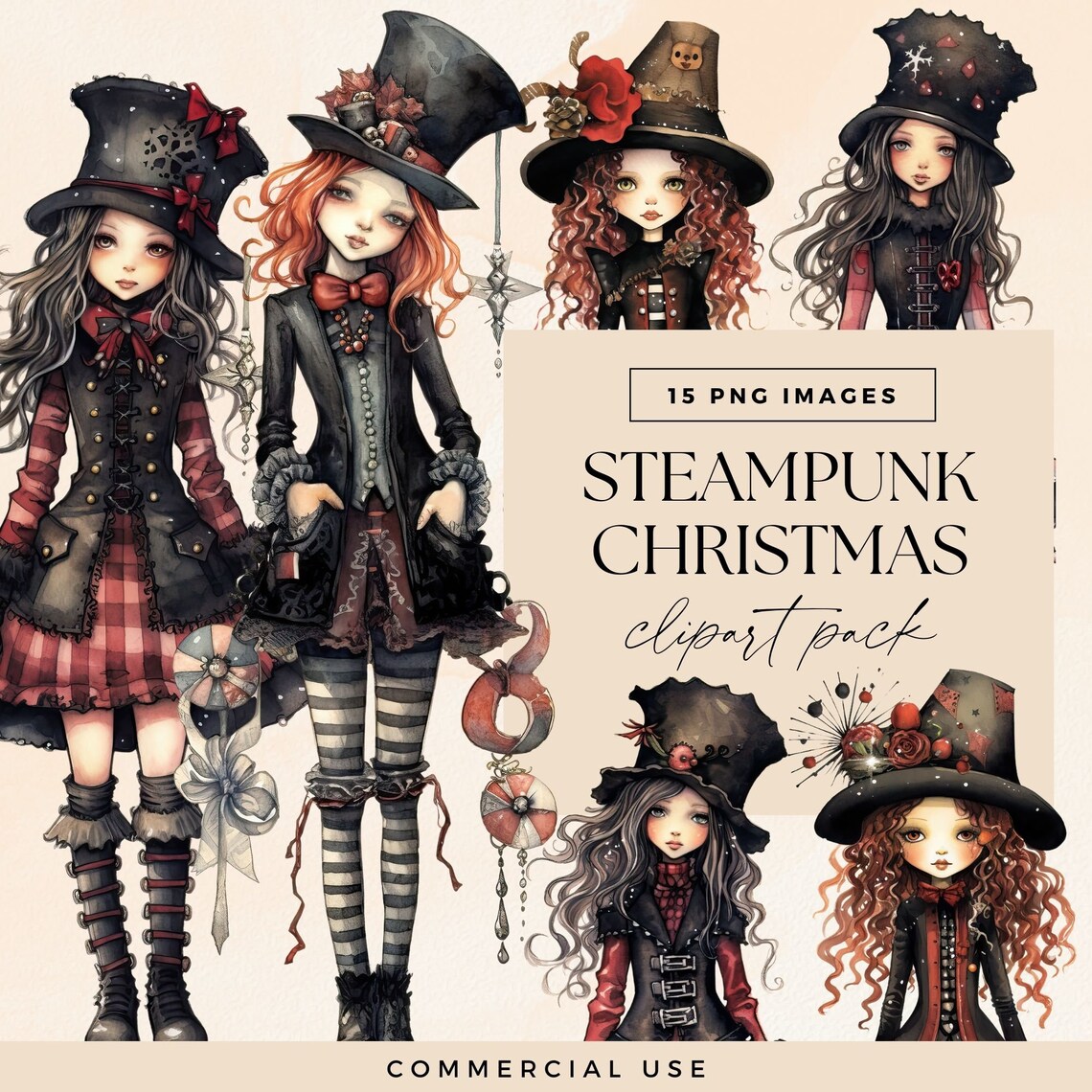 Steampunk Christmas Girls Clipart, Xmas Dolls Clip Art, Transparent PNG ...
