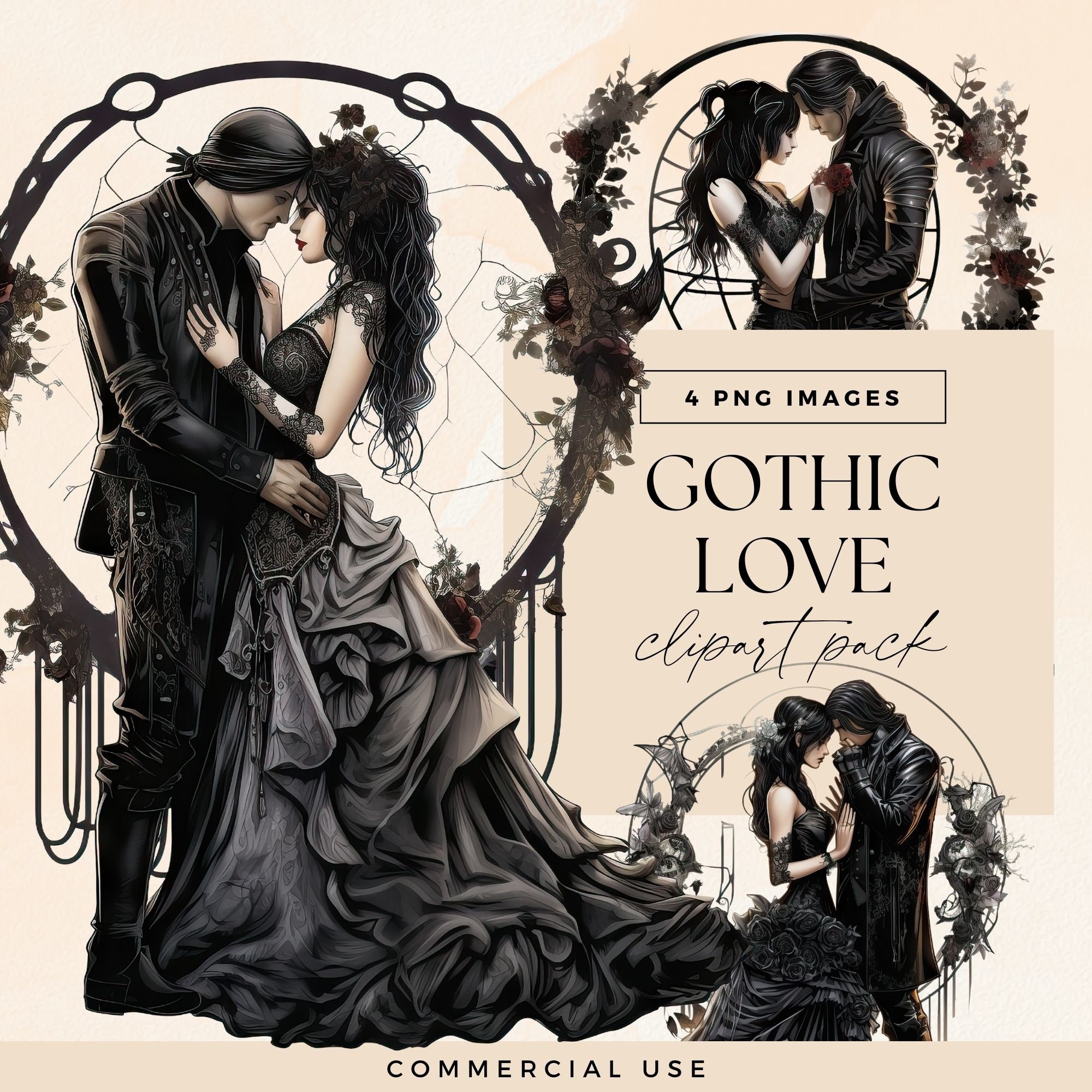 Dark Romance Wedding Clipart Pack, Transparent Pngs, Junk Journal ...