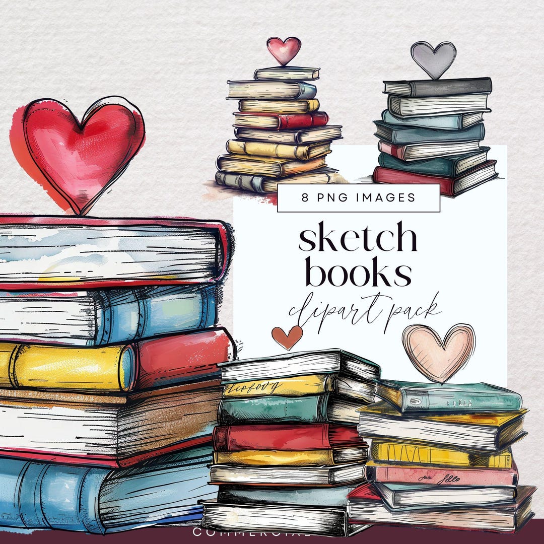 Sketched Book Pile Clipart, Reading Clip Art, Transparent PNG, Book ...
