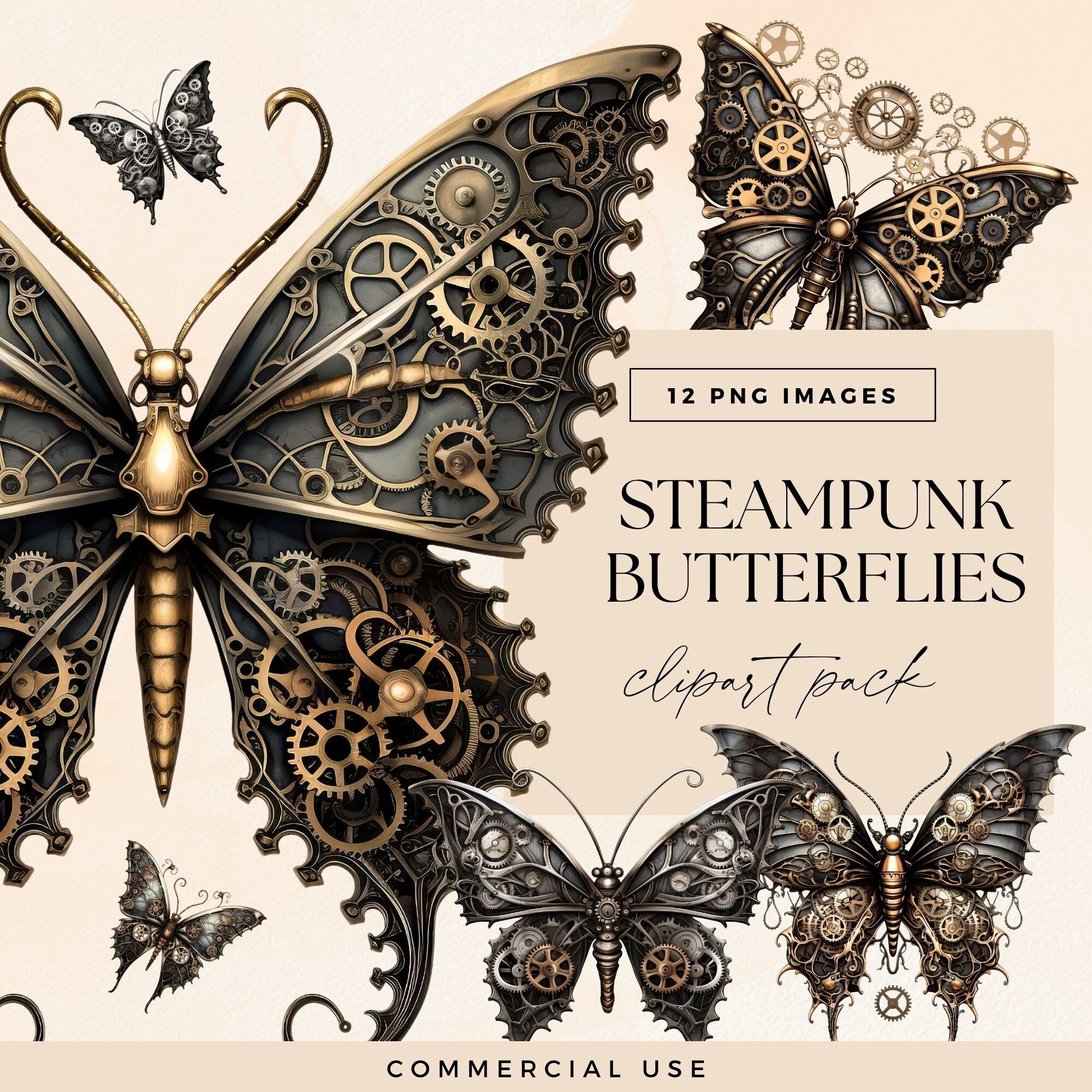 Steampunk Butterflies Clipart Kit, Transparent PNG, Junk Journal ...