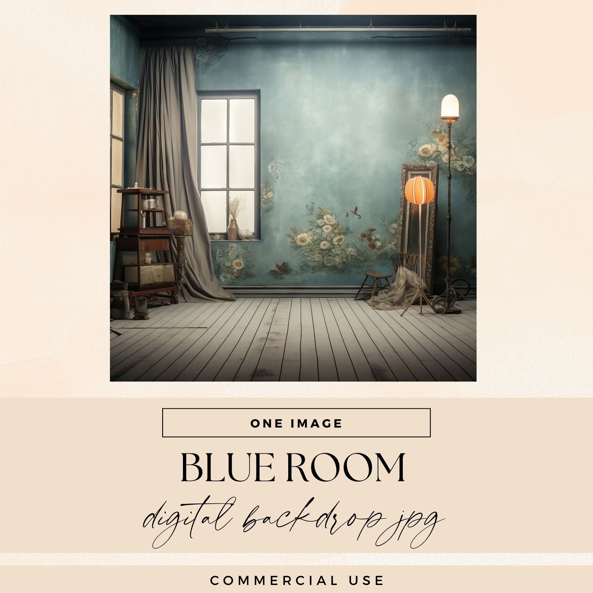 Blue Room Backdrop Digital, INSTANT DOWNLOAD, Whimsical Photography ...
