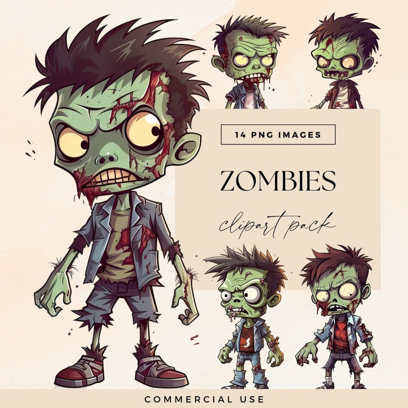 Clipart Bundle Zombie, Halloween Characters Clip Art Pack, Horror ...