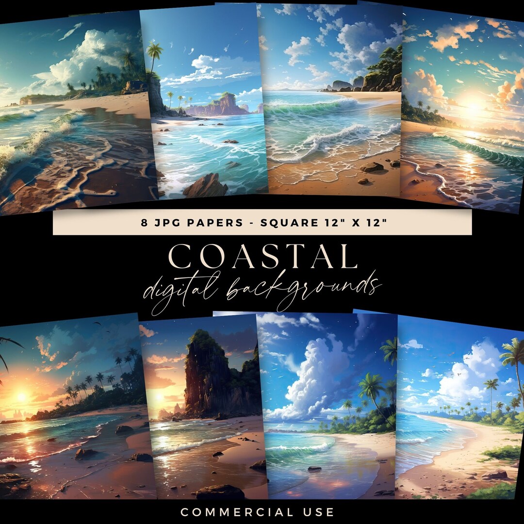Beach Coast Digital Backdrop, Sandy Coast Background, Sunset Sea Junk ...
