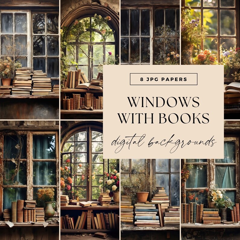 Window With Books Backdrop, Reading Digital Papers, INSTANT DOWNLOAD ...