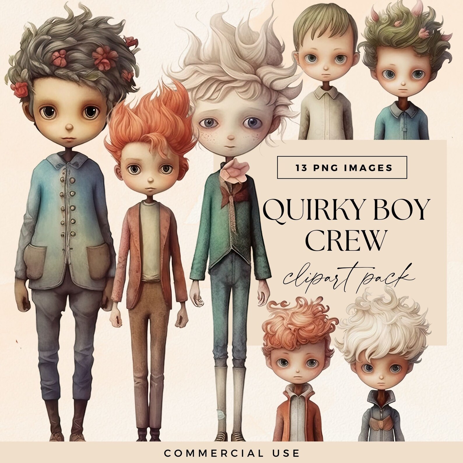 Quirky Boys Clip Art Clipart Pack, Transparent Pngs, Junk Journal ...