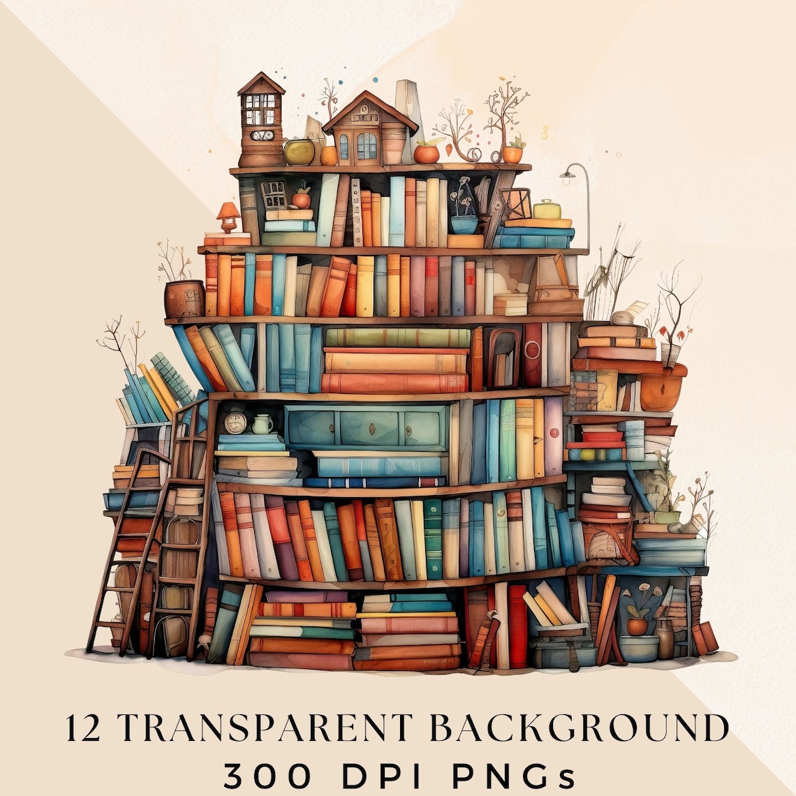 Whimsical Bookshelf Clip Art Pack, Library Clipart, Fun Reading ...