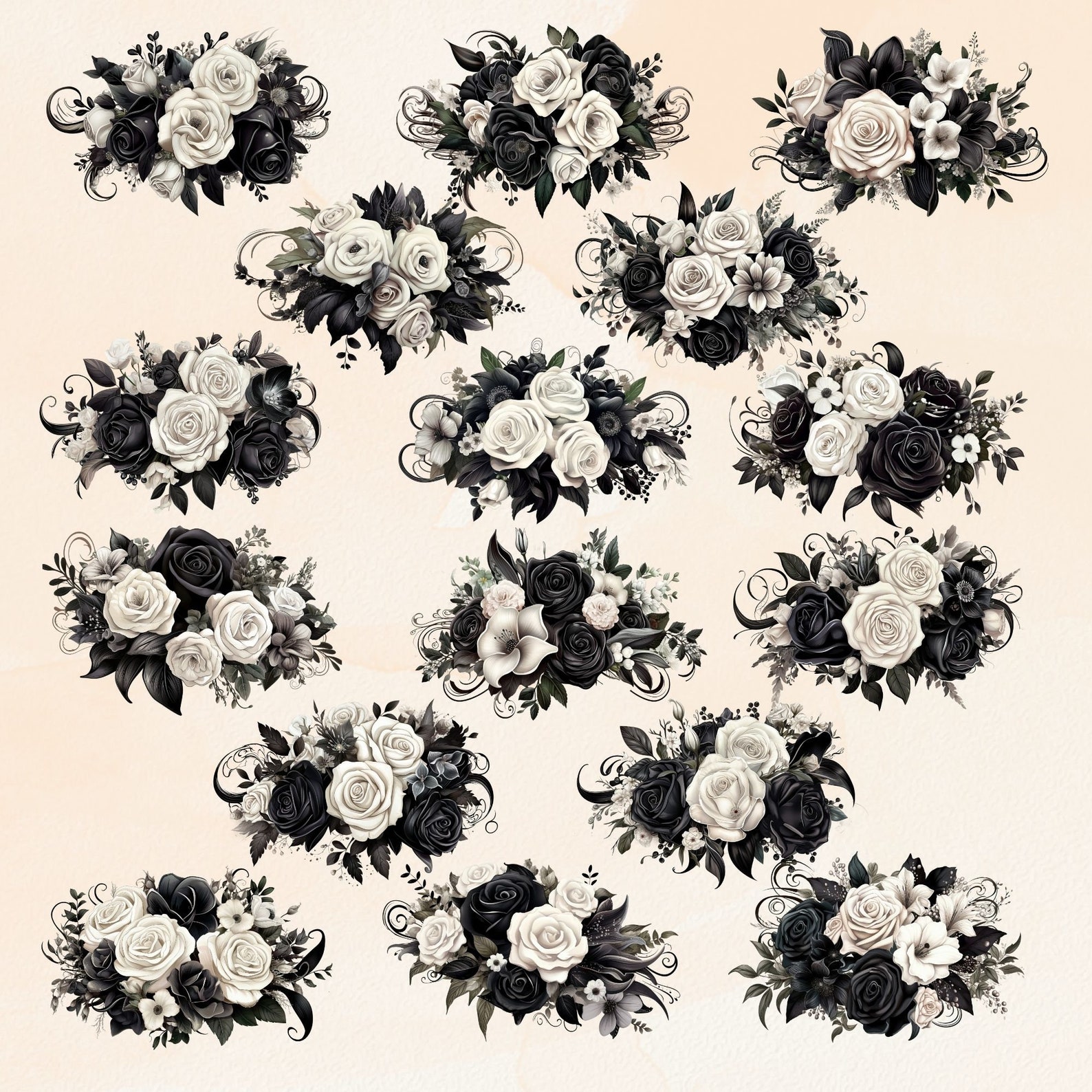 Gothic Flower Bouquet Clipart, Transparent Pngs, Black White Roses ...