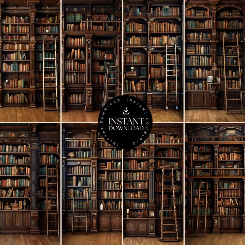 Library Digital Papers, Reading Room Printable, Scrapbooking, Book ...