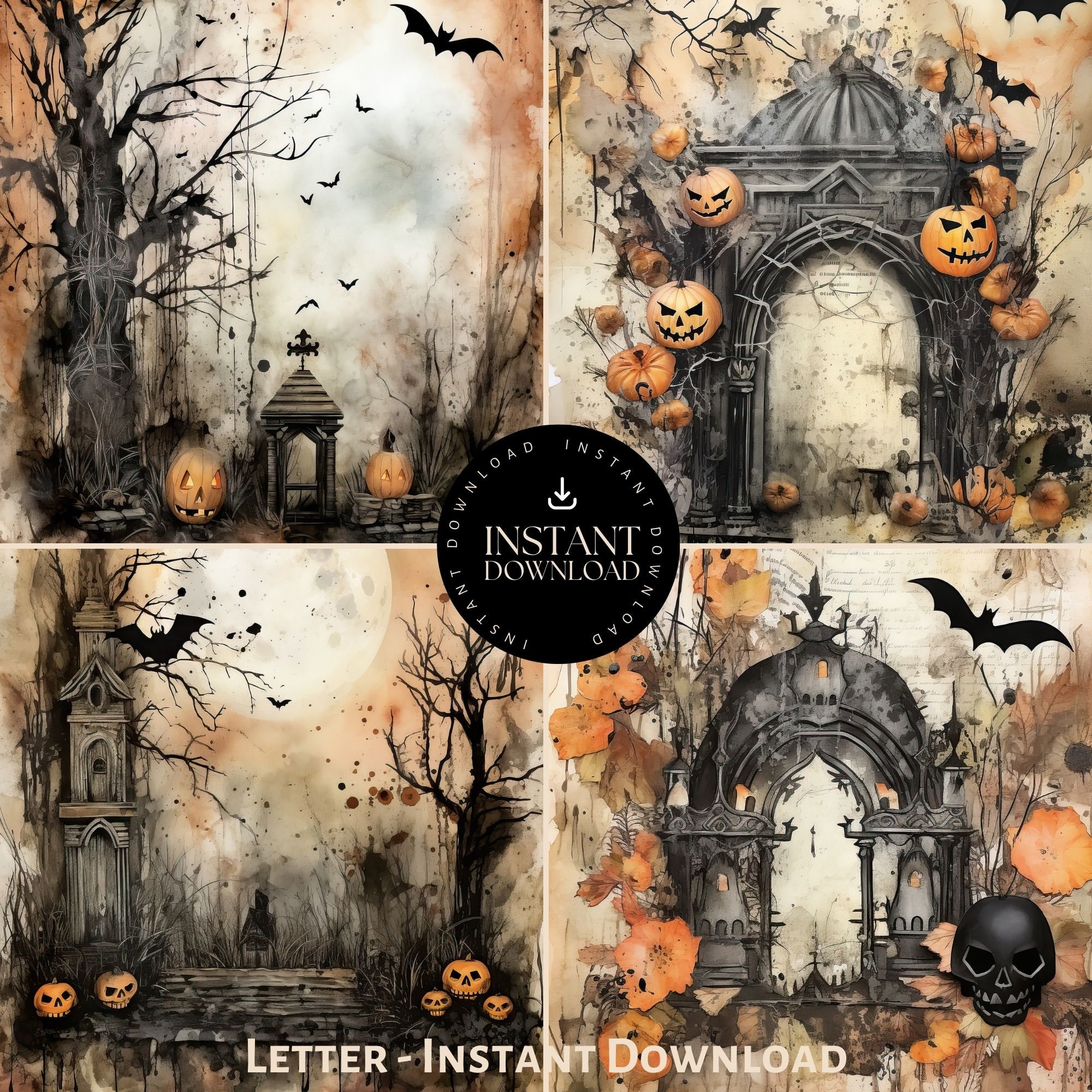 Halloween Digital Papers INSTANT DOWNLOAD Vintage Graveyard - Etsy