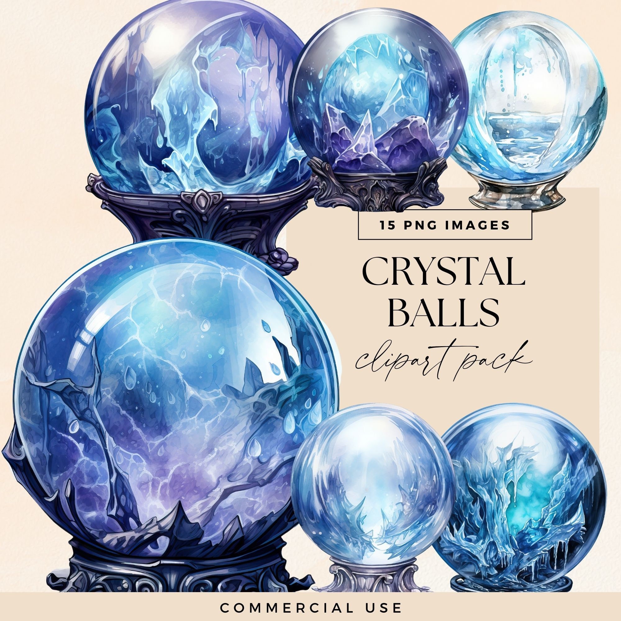 Crystal Ball Blue Clipart Pack Fantasy PNG Watercolor Clip - Etsy