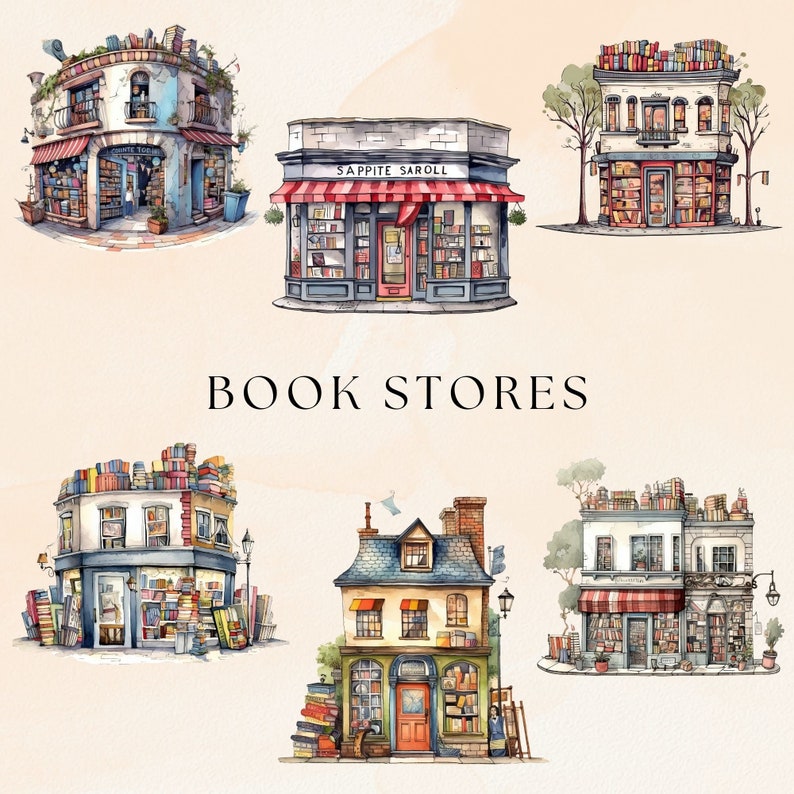 Bookstore Clipart Bundle, Library Clip Art, Fun Reading Graphic Pngs ...