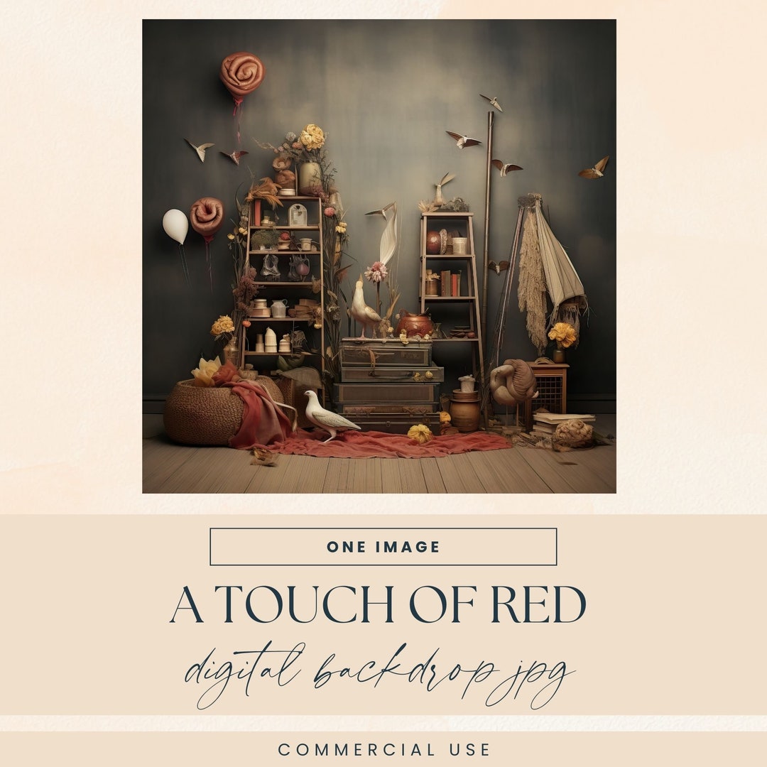 A Touch of Red Room Backdrop Digital, INSTANT DOWNLOAD, Whimsical ...