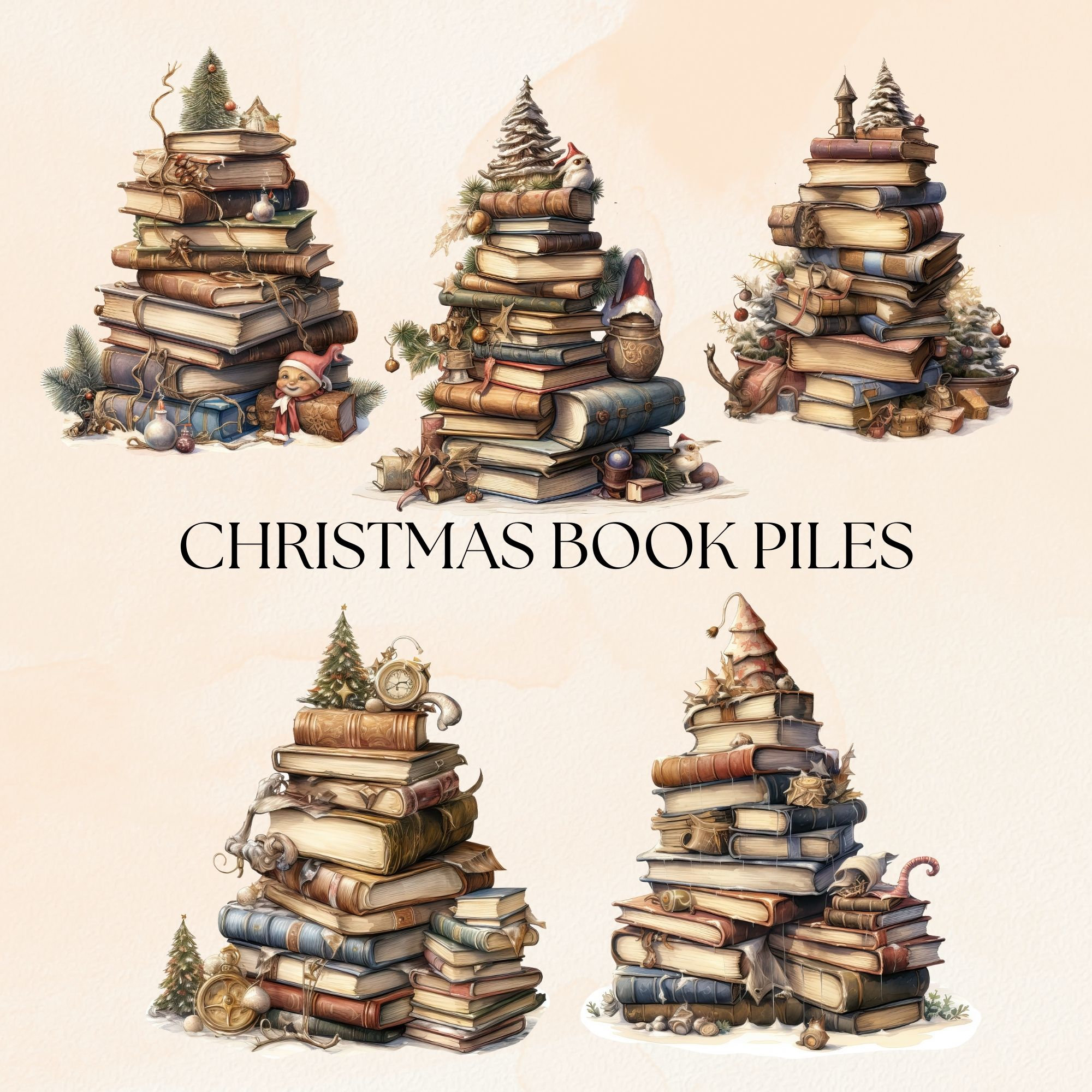 Christmas Book Clipart Pack, Xmas Book Pile, Library Clip Art, Holiday ...