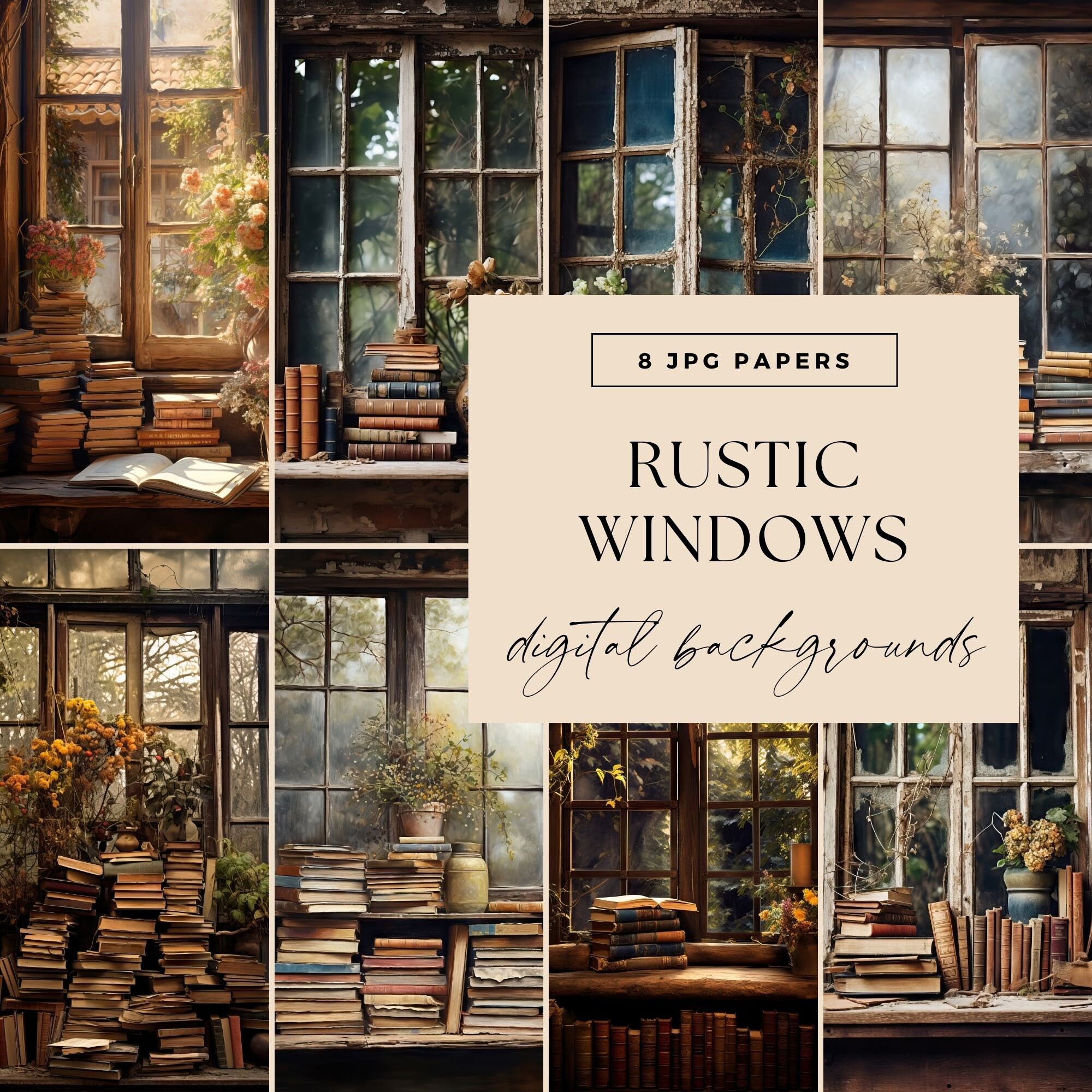 Rustic Vintage Windows Backgrounds, INSTANT DOWNLOAD, Grunge Papers ...