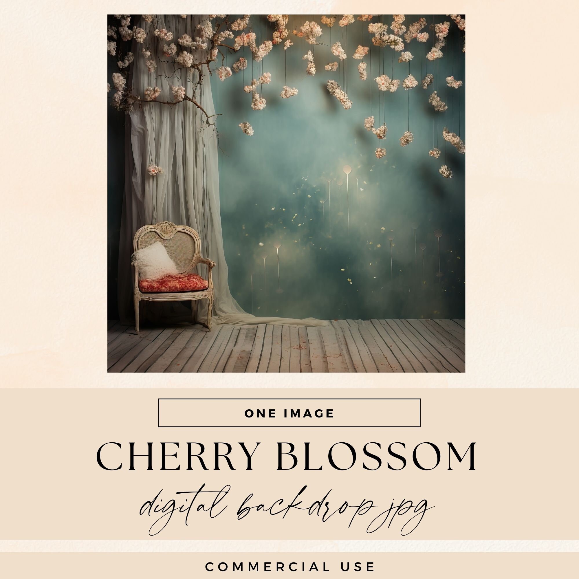 Cherry Blossom Room Backdrop, Digital DOWNLOAD, Whimsical Flowers ...