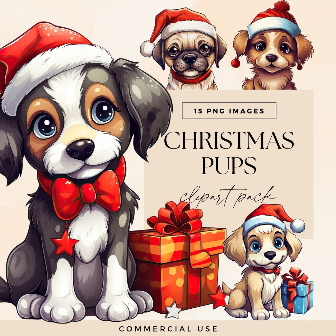 Watercolor Christmas Dog Clipart Bundle, Xmas Pups Clip Art, Holiday ...