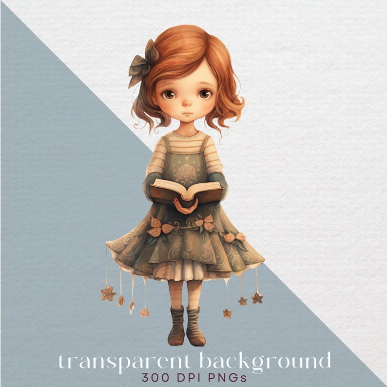Girl Reading Book Clipart, Book Girl Clip Art Pack, Transparent PNG ...