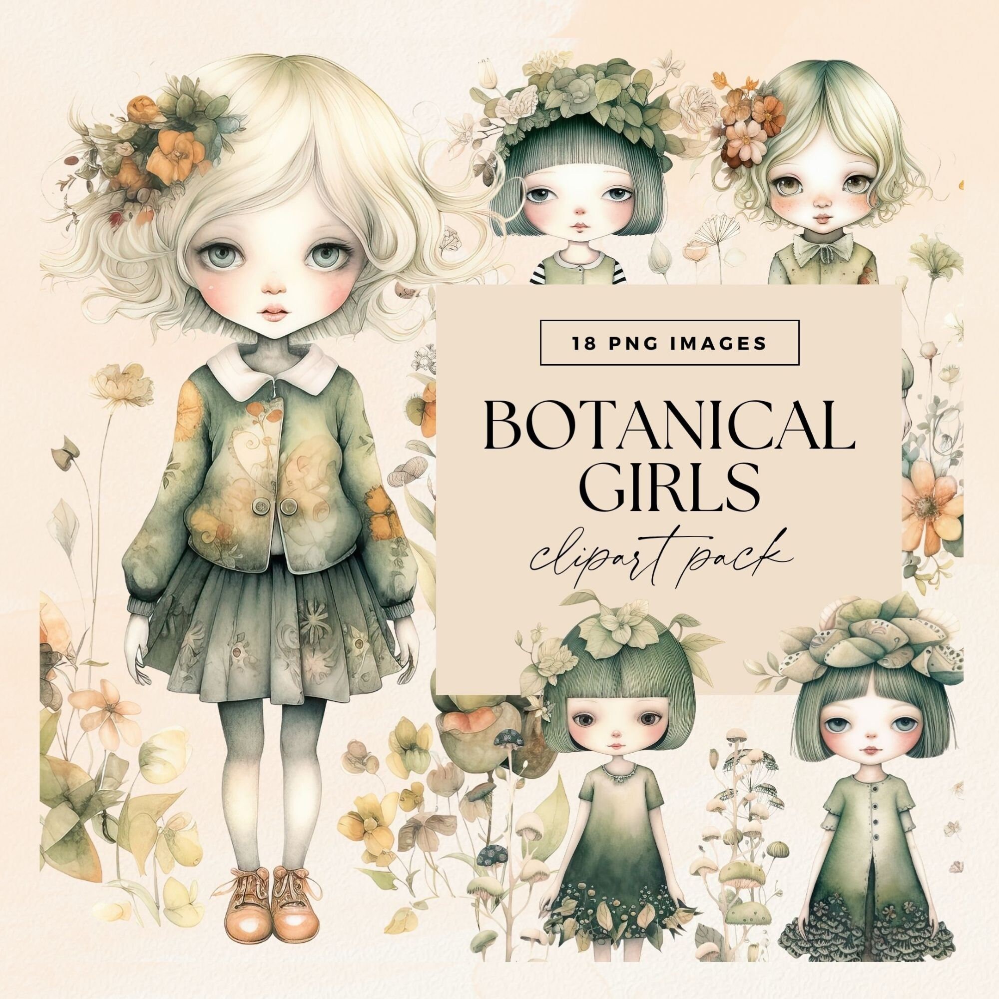 Whimsical Botanical Bundle Clipart Pack Whimsy Girls and Boys - Etsy