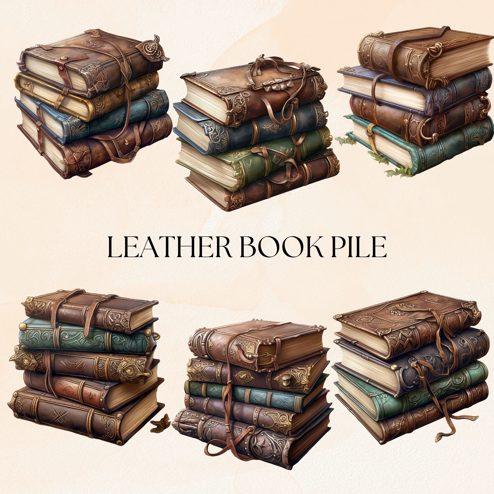 Vintage Books Clip Art Pack, Library Clipart, Leather Book Pile Reading ...