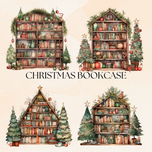 Christmas Bookshelf Clipart Pack, Watercolour Xmas Clip Art, Holiday ...