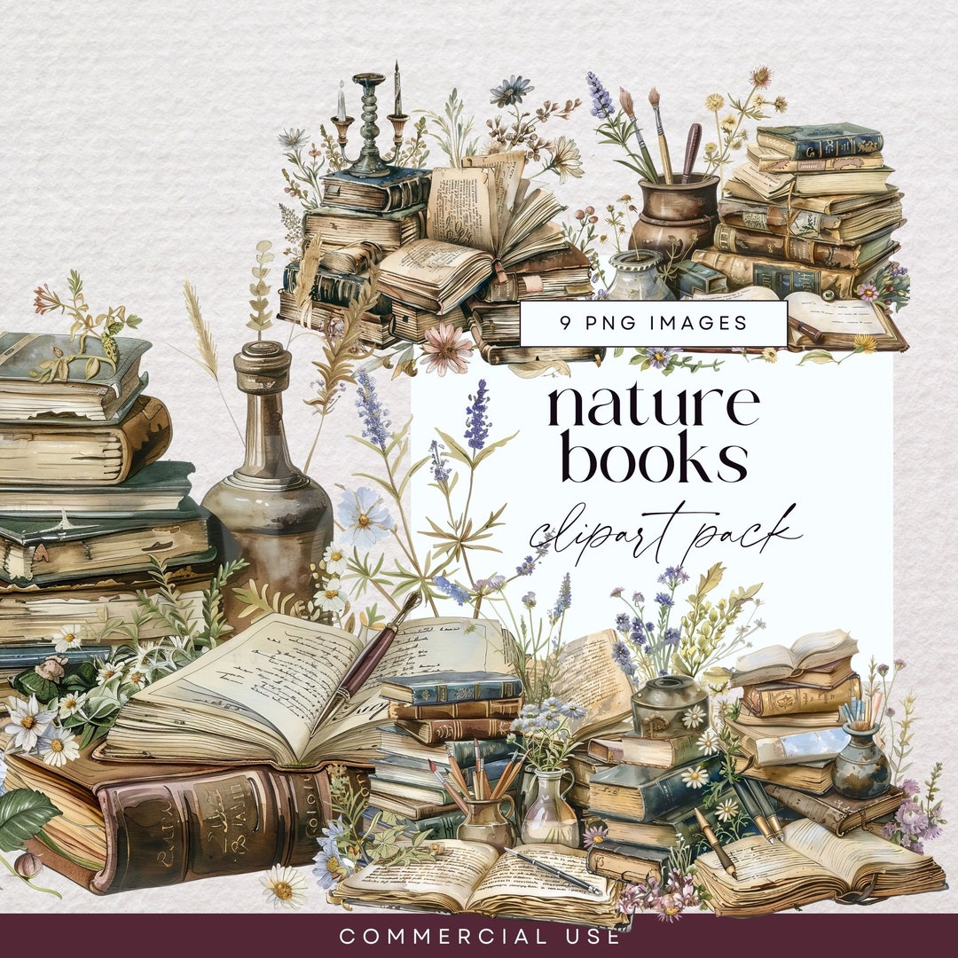 Book Lovers Clipart Pack, Book Pile Clip Art, Transparent PNG, Boho ...