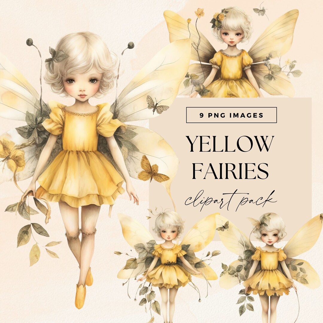 Yellow Fairies Clip Art Clipart Pack Transparent Pngs - Etsy