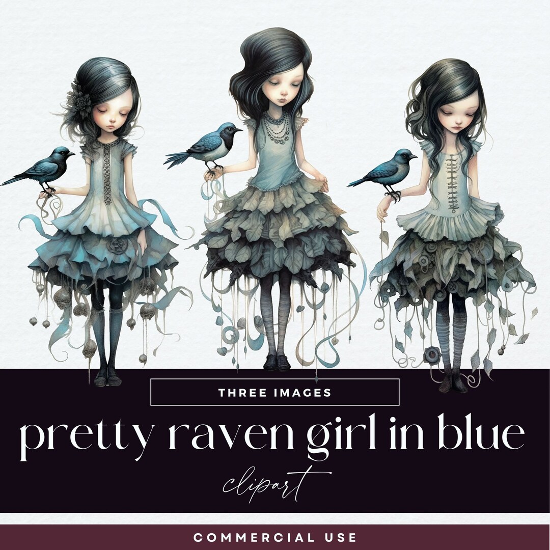 Pretty Raven Girl Clipart PNG, Gothic Watercolor Paper Doll, Junk ...
