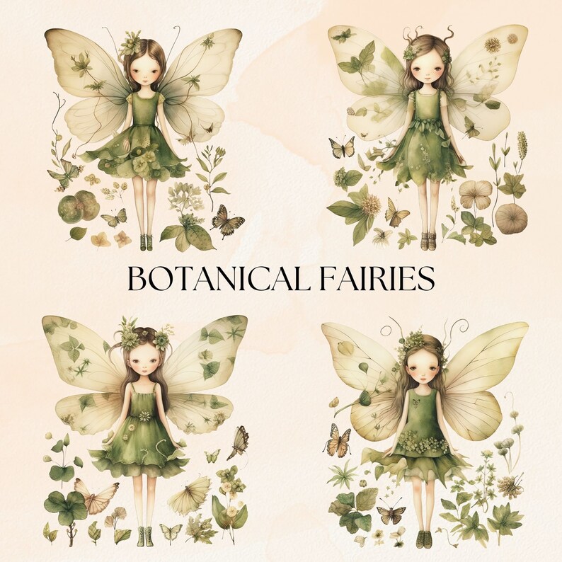Cute Fairies Clipart Pack, PNG, Watercolor Forest Fairy Dolls, Forest ...