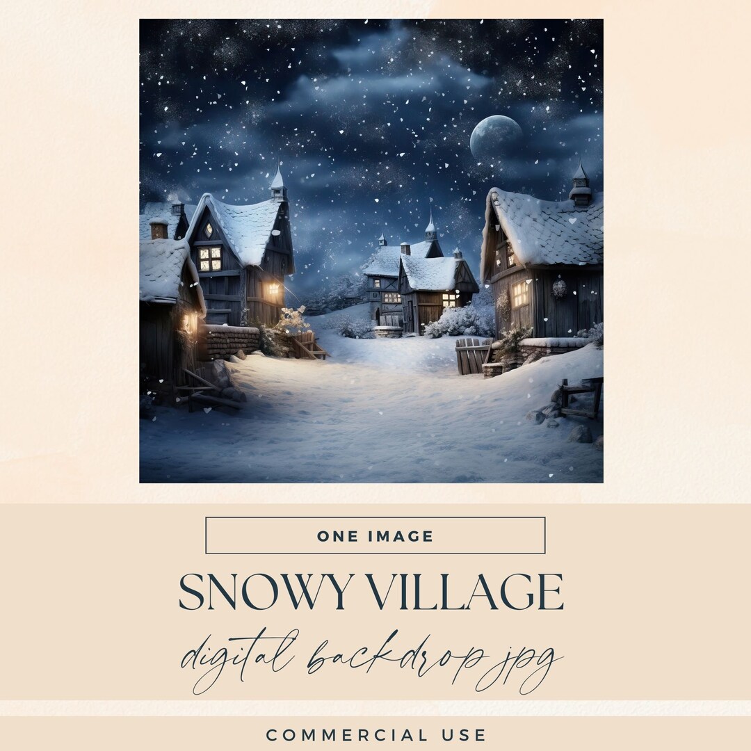 Winter Scene Digital Background, INSTANT DOWNLOAD, Snowy Village ...