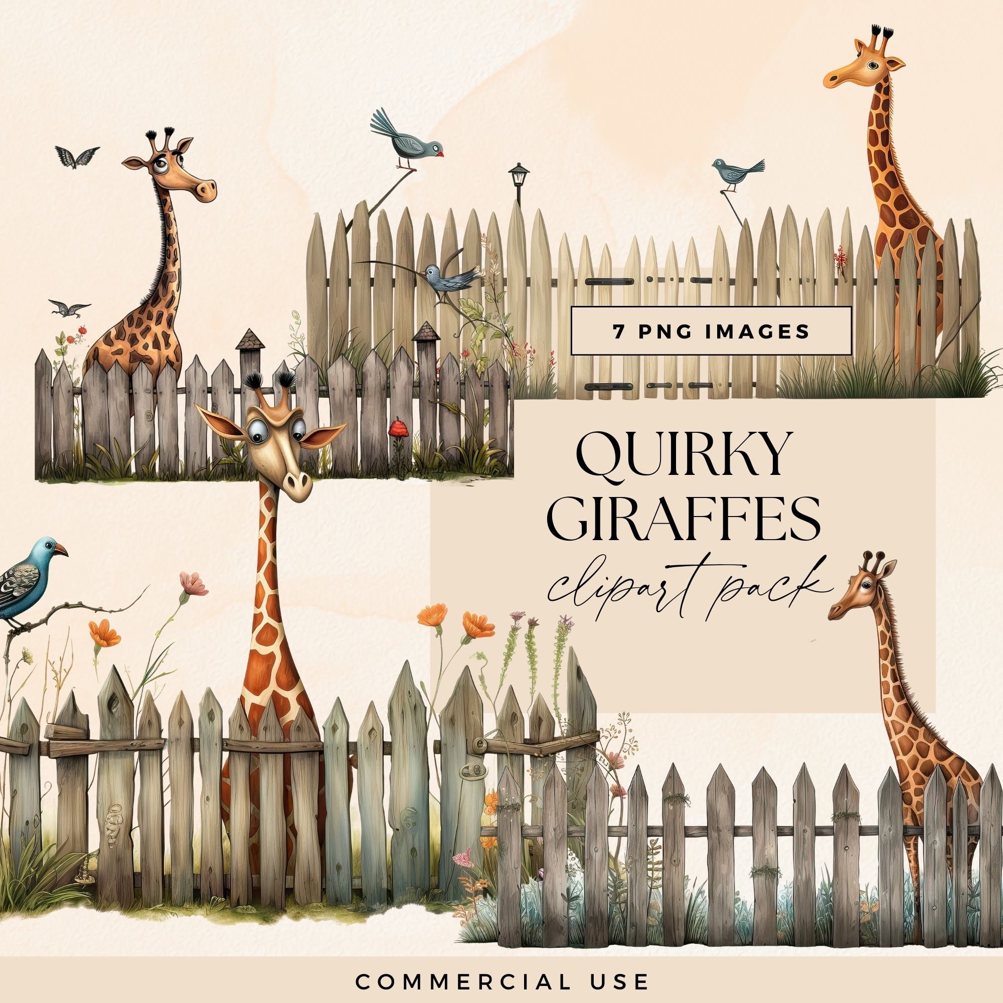 Cute Giraffe Clipart Illustrations, Whimsical Animal Art, Giraffe on ...