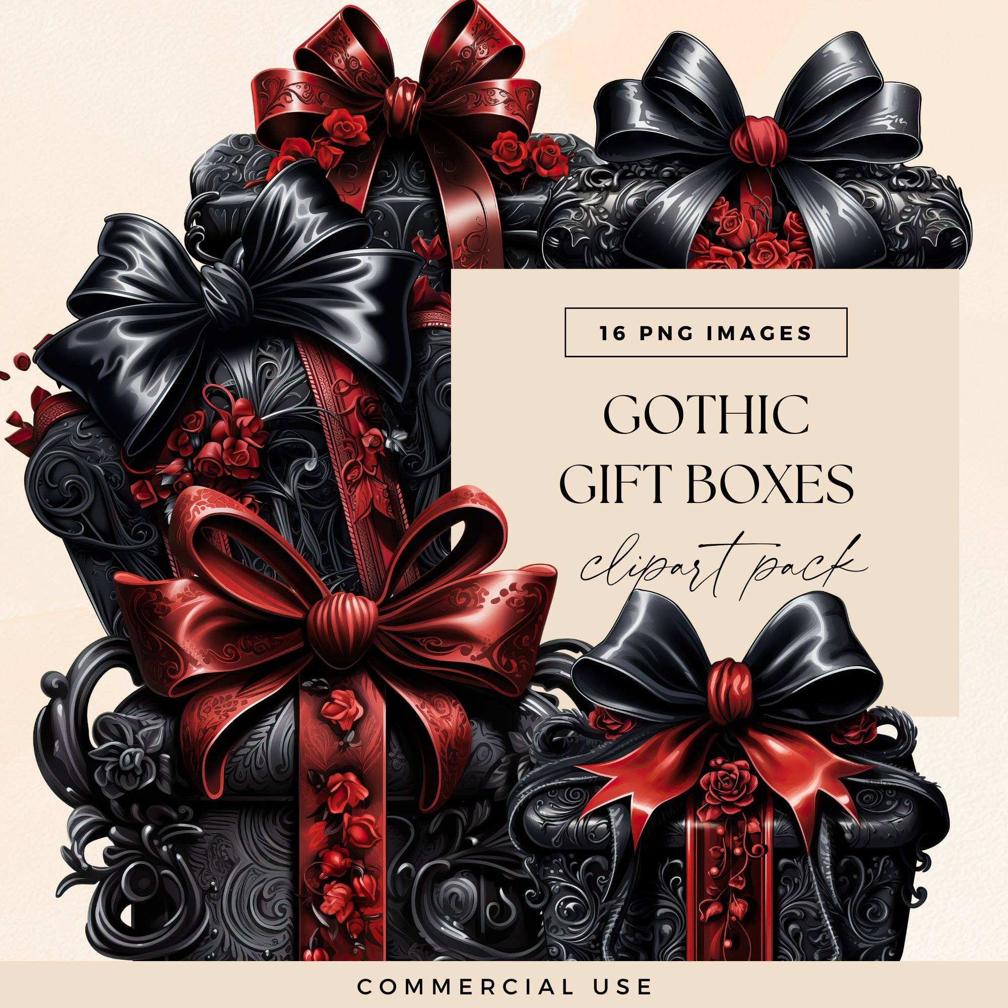 Gothic Gift Boxes Clipart, Presents Clip Art, Download PNG, Gift Box ...