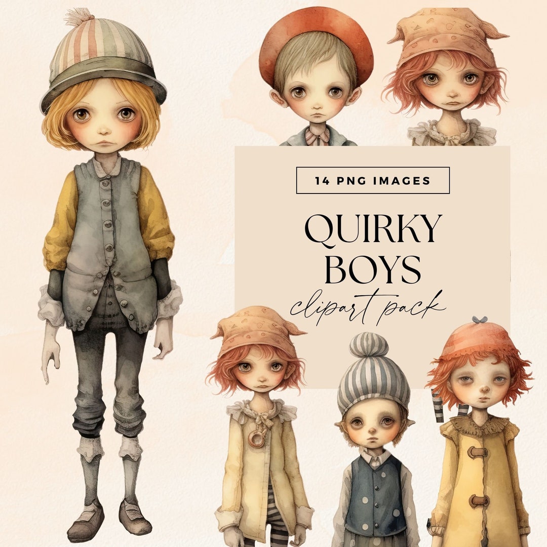 Quirky Boys Clip Art Clipart Pack, Transparent Pngs, Junk Journal ...
