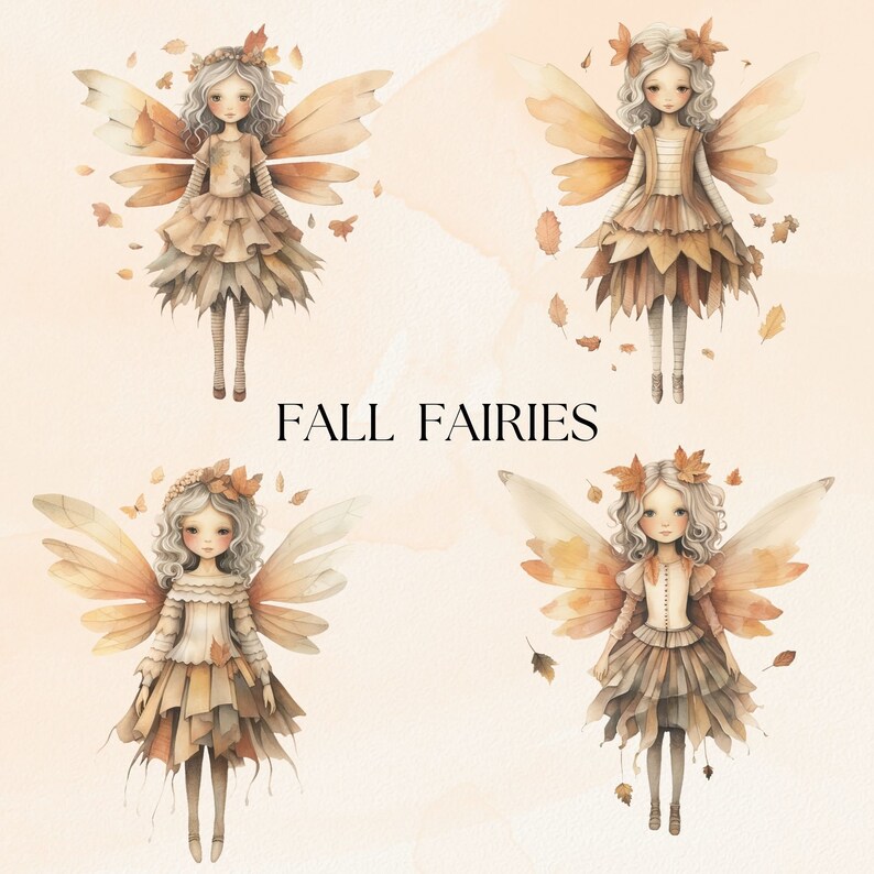 Fall Fairy Girl Clipart Pack, PNG, Watercolor Autumn Winged Dolls ...
