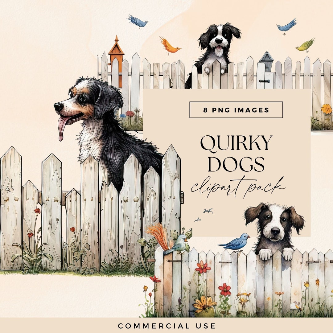 Whimsical Dog Clipart Bundle, Transparent PNG, Quirky Art, Cute Puppies ...