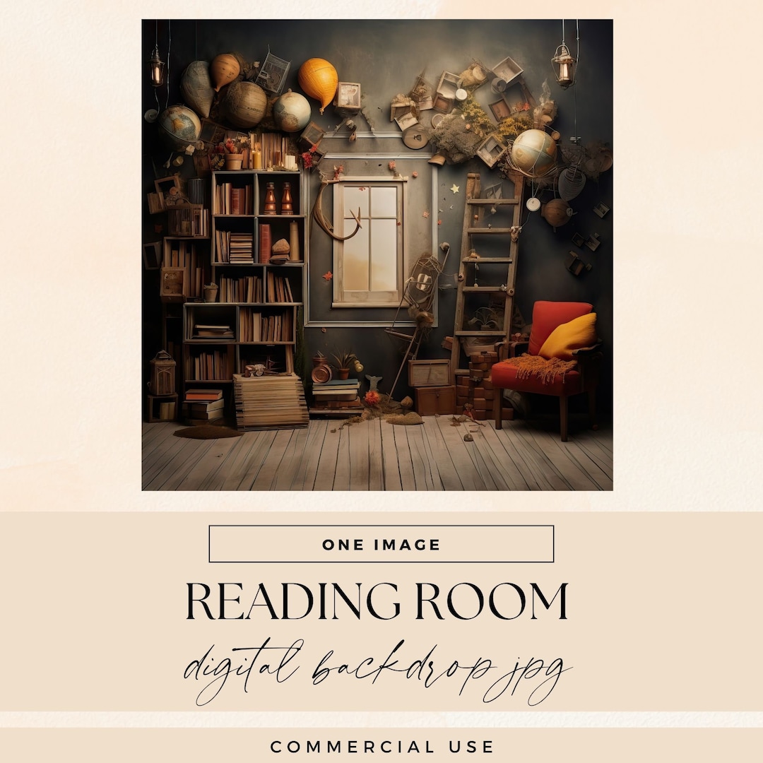 Reading Room Backdrop Digital, INSTANT DOWNLOAD, Whimsical Quirky Books ...