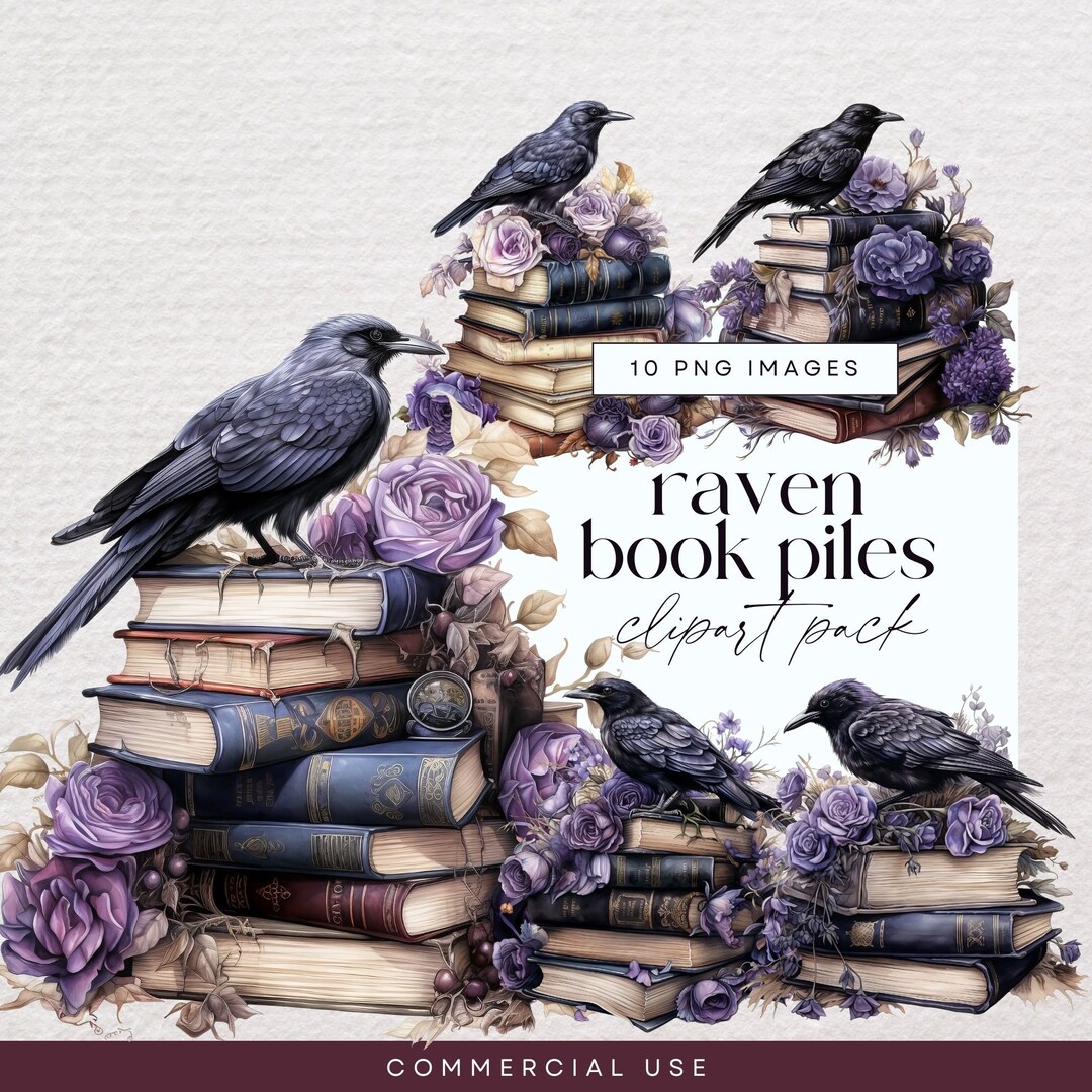 Raven Gothic Book Stack Clipart Bundle, Transparent PNG, Bookpile Clip ...