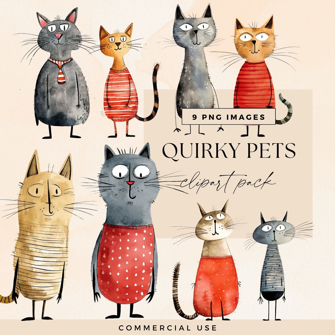 Quirky Animals Clipart Bundle, Transparent Pngs, Whimsy Clip Art, Junk ...