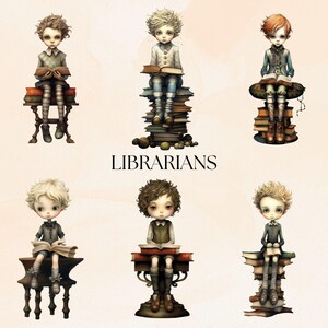 Quirky Librarian Boys Clipart, Library Book Pile Clip Art, Bookish Junk ...